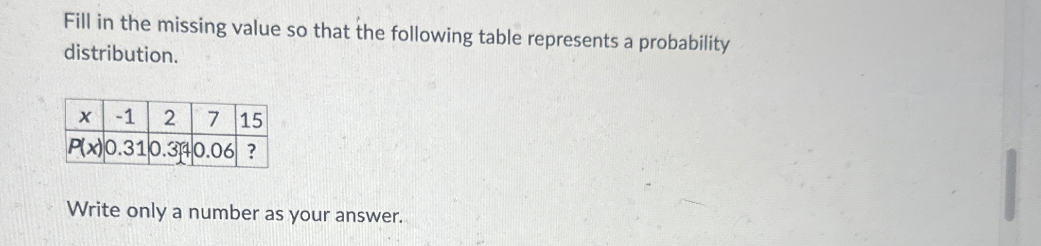 Solved Fill in the missing value so that the following table | Chegg.com