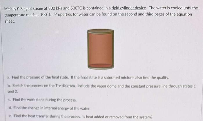Solved Initially 0.8 kg of steam at 300kPa and 500∘C is | Chegg.com
