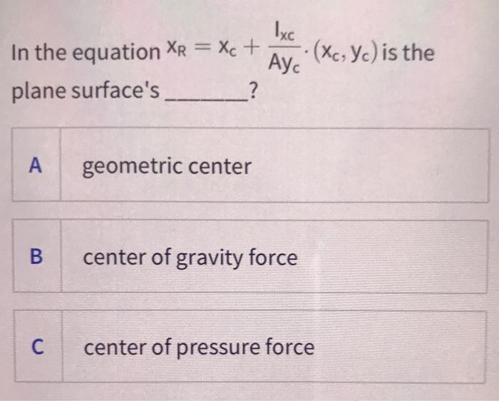 Solved lxc In the equation XR = Xc + plane surface's ? Ayc • | Chegg.com