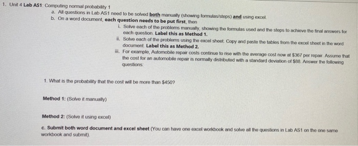 Solved Unit 4 Lab AS1: Computing normal probability 1 Unit 4 | Chegg.com