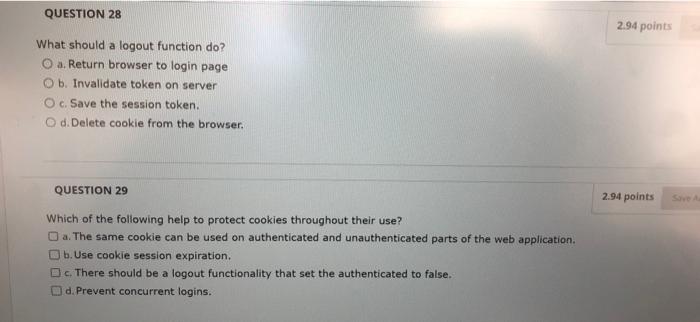 What should a logout function do? a. Return browser | Chegg.com