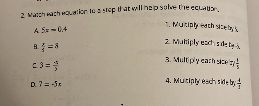 Solved Match each equation to a step that will help solve | Chegg.com