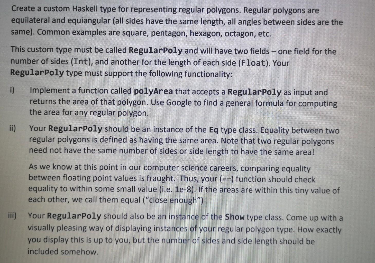 Create a custom Haskell type for representing regular | Chegg.com