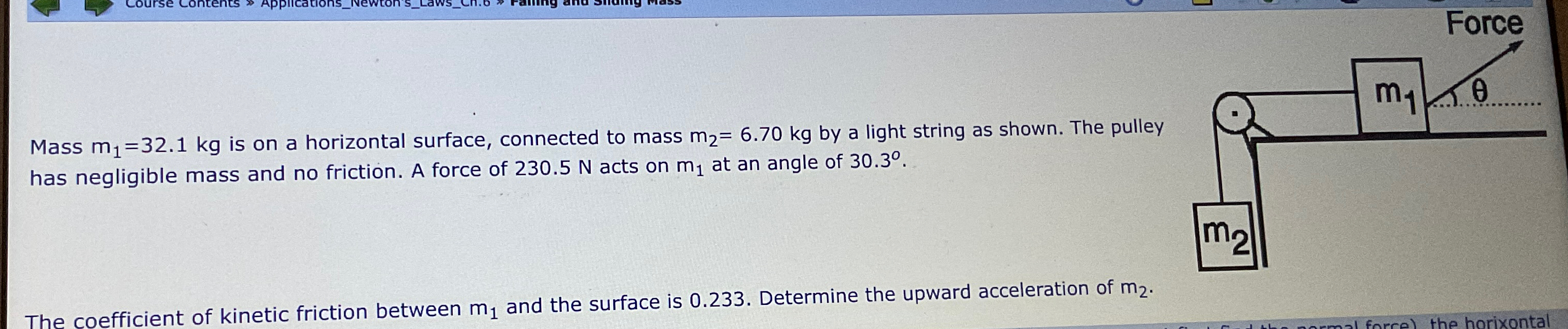 Solved Mass m1=32.1kg ﻿is on a horizontal surface, connected | Chegg.com