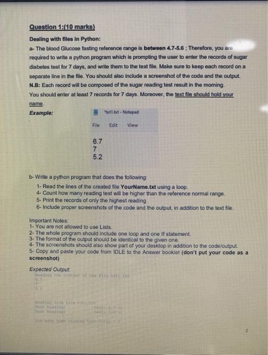 Solved Question 1: (10 marks) Dealing with files In Python: | Chegg.com