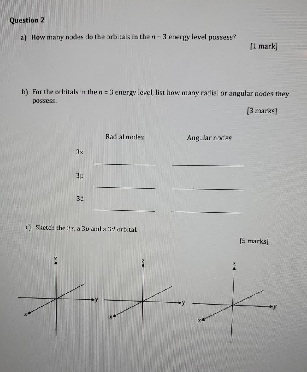 Solved a) How many nodes do the orbitals in the n=3 energy | Chegg.com