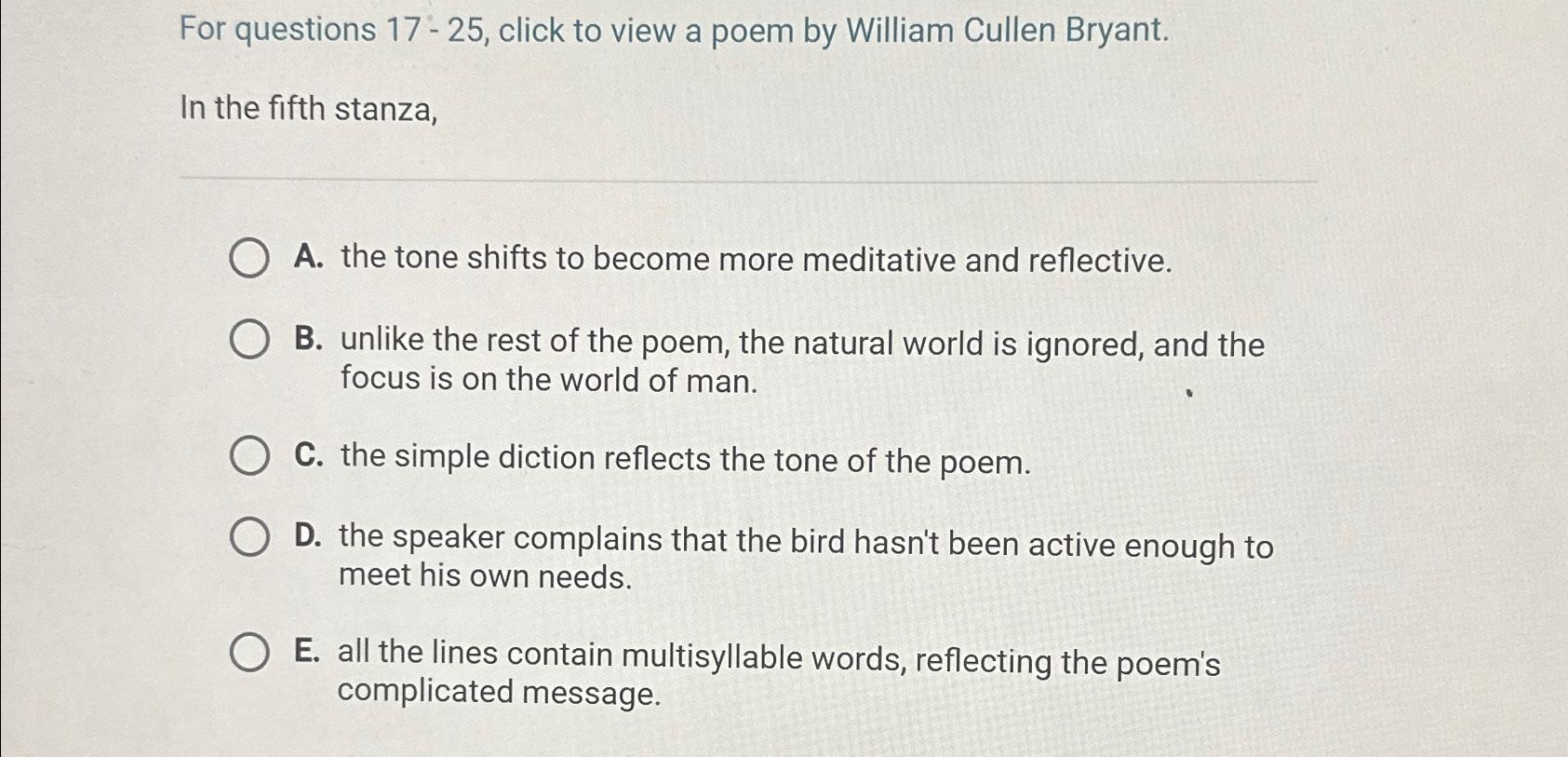 Solved For questions 17-25, ﻿click to view a poem by William | Chegg.com