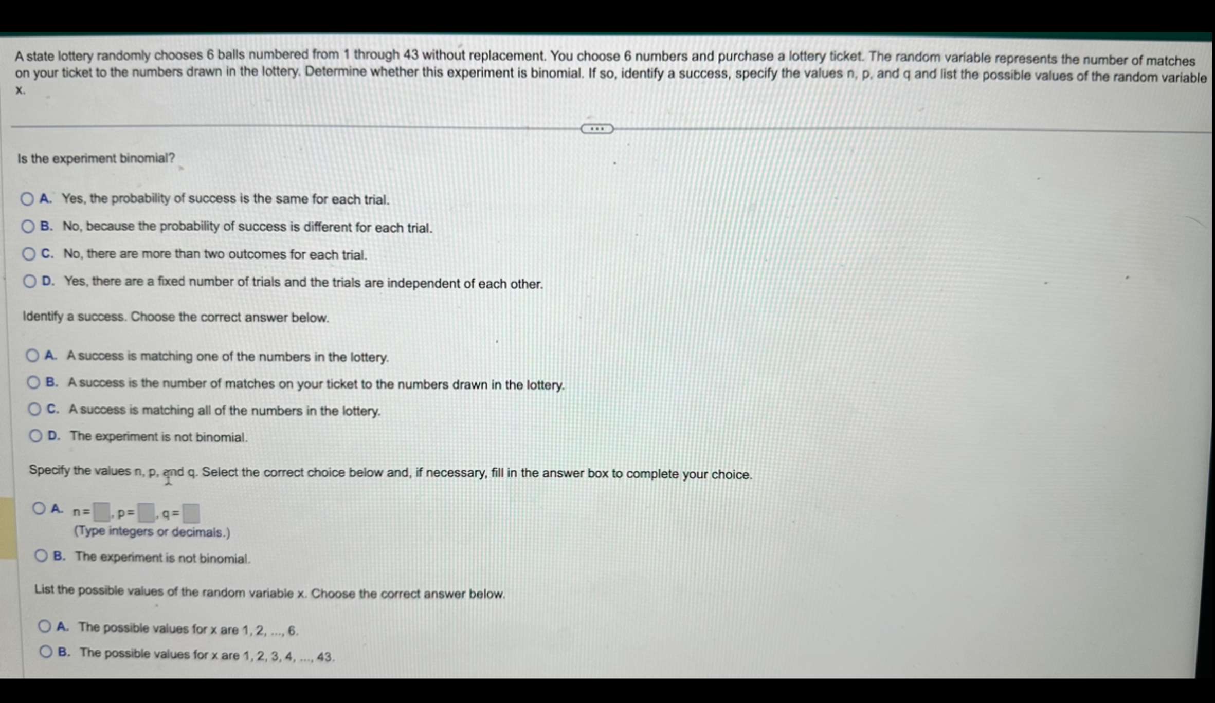 Solved A state lottery randomly chooses 6 ﻿balls numbered | Chegg.com