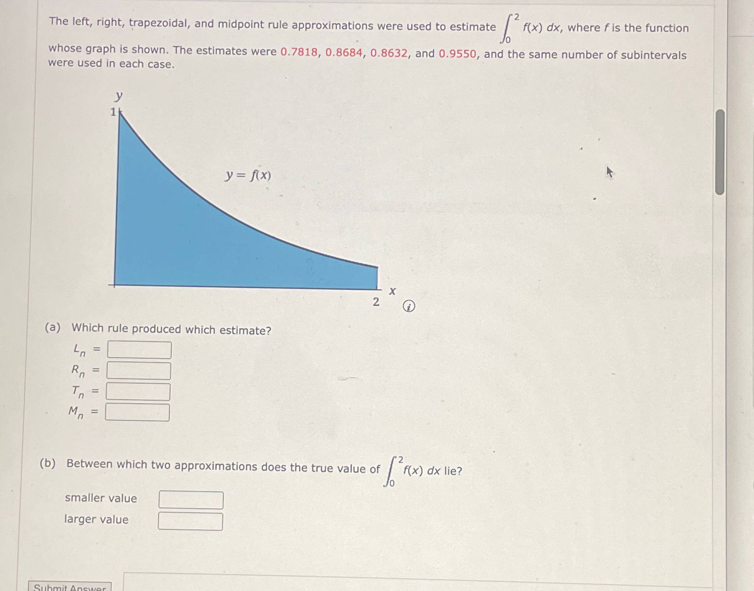 Solved The left, right, trapezoidal, and midpoint rule | Chegg.com
