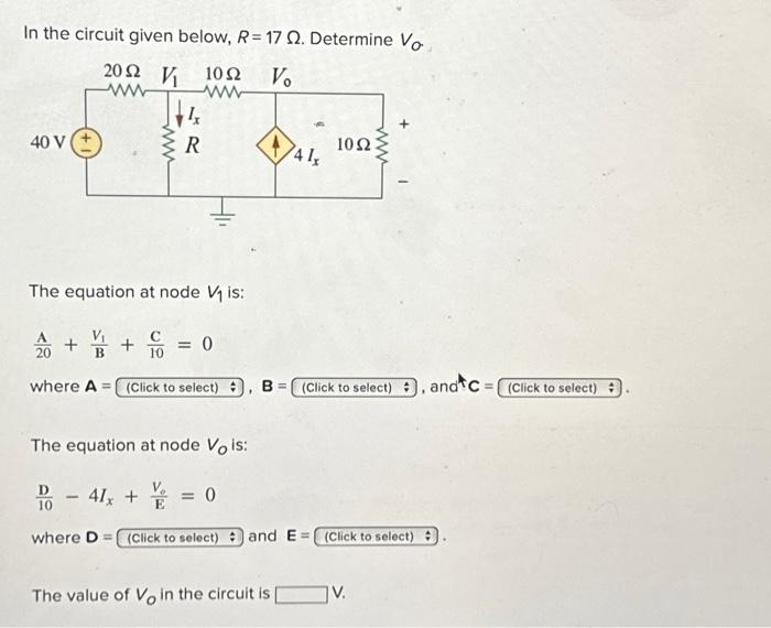 Solved In the circuit given below, R=17 2. Determine Vo 20Ω | Chegg.com