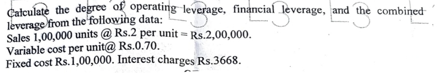 Solved Catculate the degree of operating leverage, financial | Chegg.com