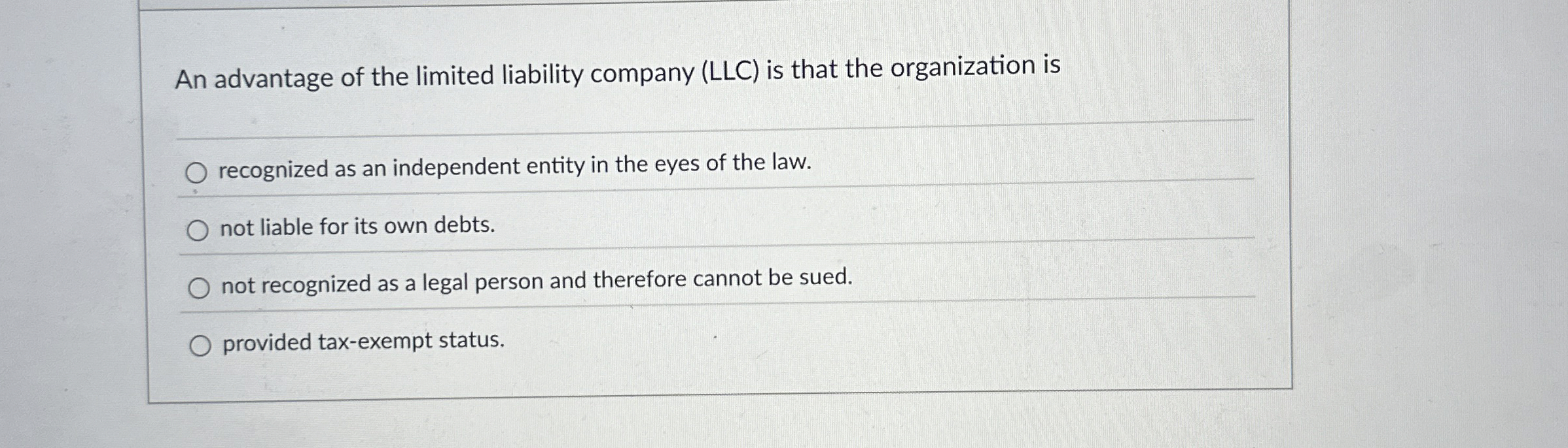 Solved An advantage of the limited liability company (LLC) | Chegg.com