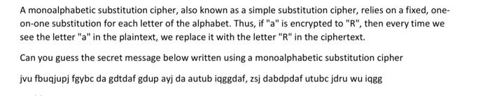 Solved A monoalphabetic substitution cipher, also known as a | Chegg.com