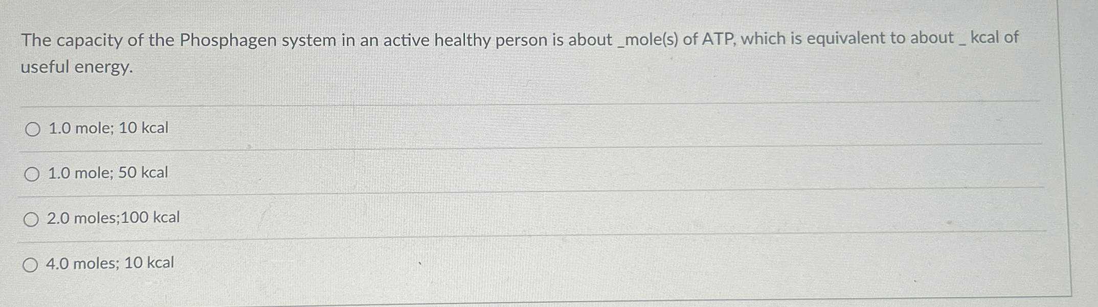 The capacity of the Phosphagen system in an active | Chegg.com
