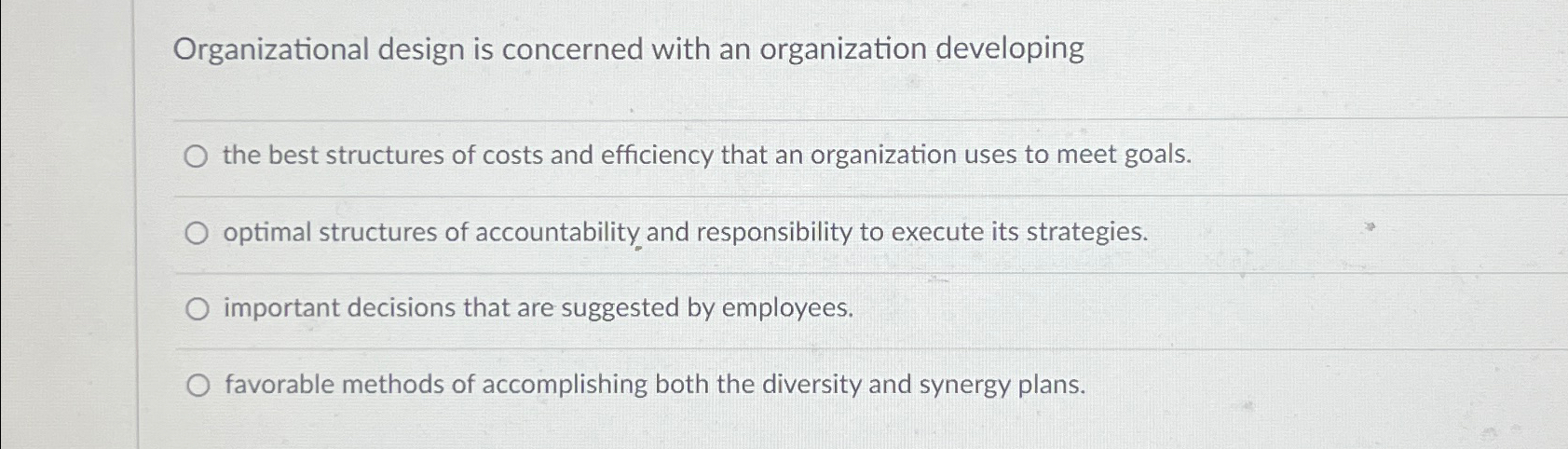 Solved Organizational design is concerned with an | Chegg.com