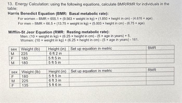 Solved 13. Energy Calculation: using the following | Chegg.com