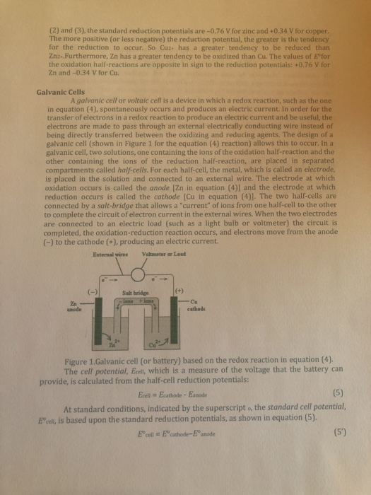 Lab 8: Electrochemical Cells Introduction: Redox | Chegg.com