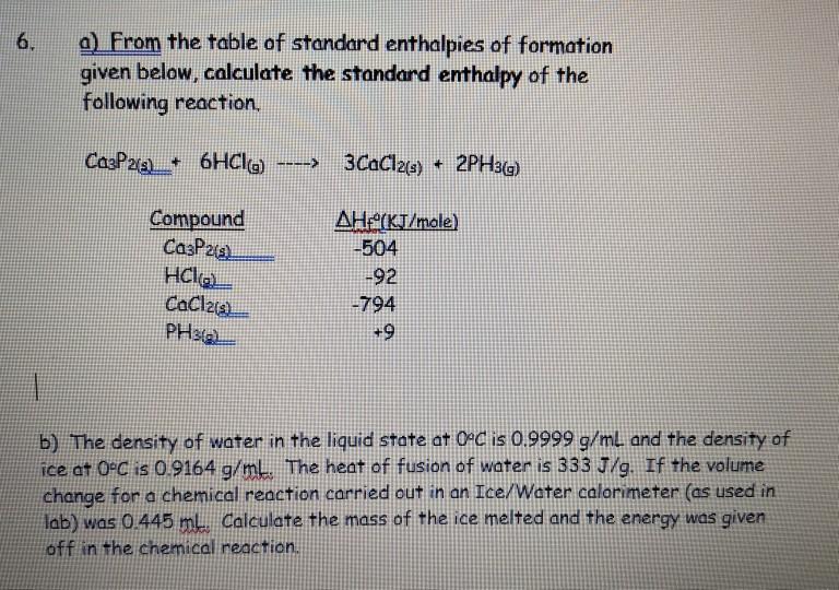 Solved 6. a From the table of standard enthalpies of | Chegg.com