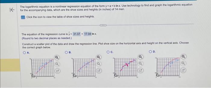 The logarithmic equation is a nonlinear regression | Chegg.com