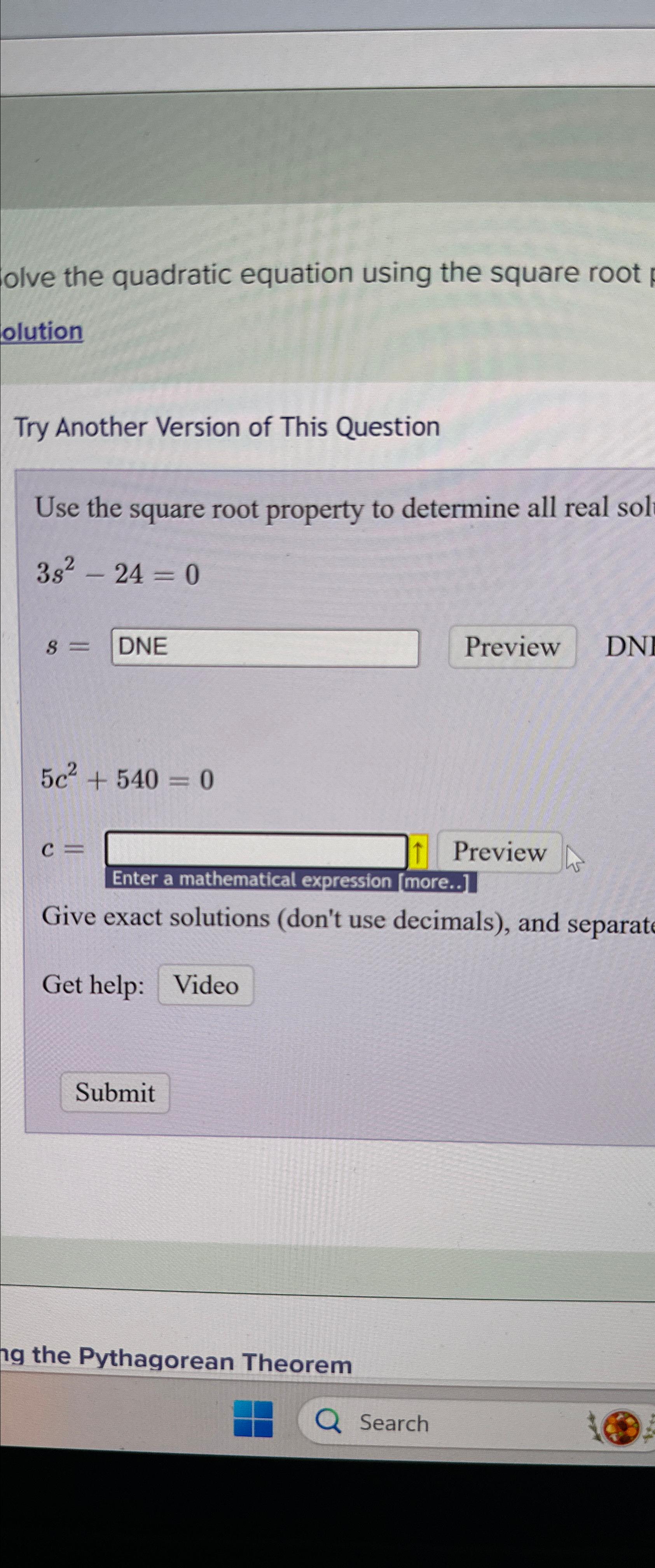 Solved olve the quadratic equation using the square root | Chegg.com