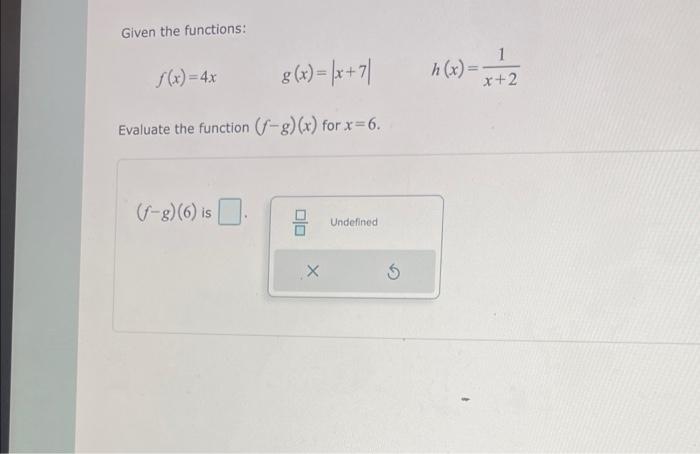 Solved Given the functions: f(x)=4xg(x)=∣x+7∣h(x)=x+21 | Chegg.com