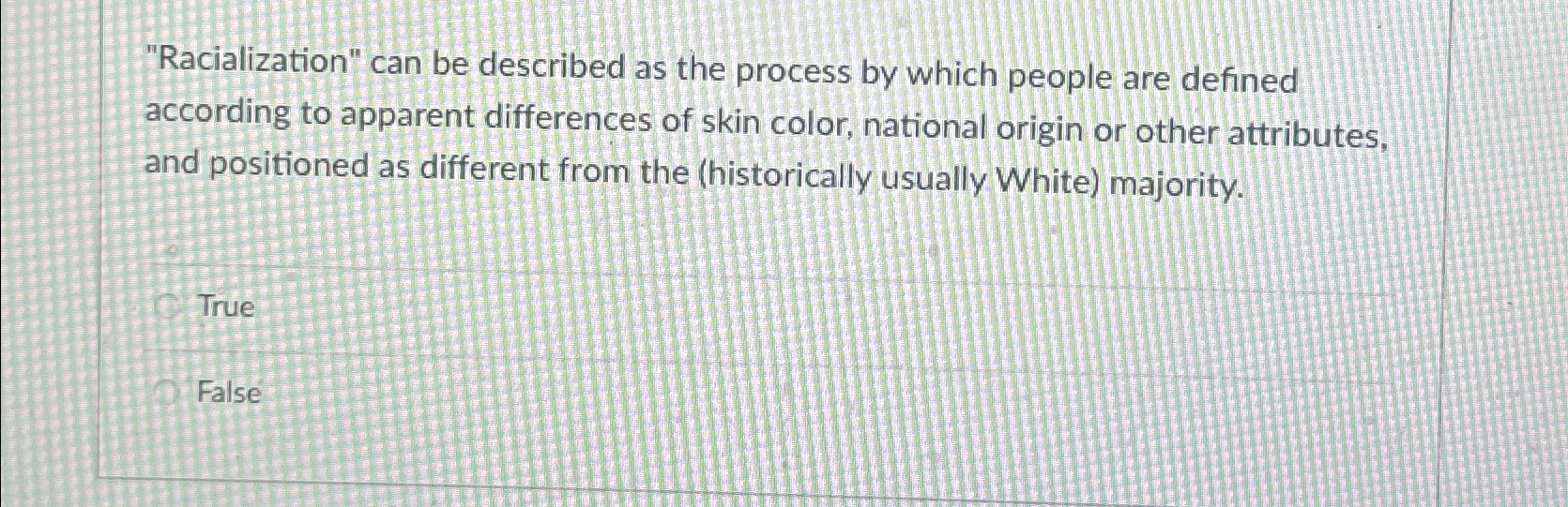 Solved "Racialization" can be described as the process by | Chegg.com