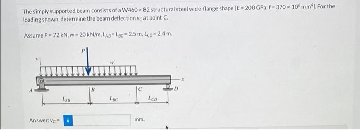 Solved The simply supported beam consists of a W460 ×82 | Chegg.com
