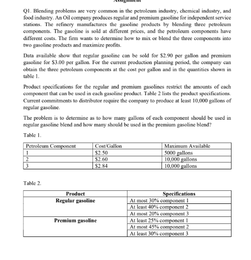 Solved Q1. ﻿Blending problems are very common in the | Chegg.com