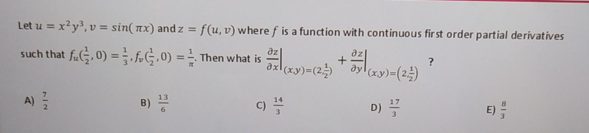 Solved Let u=x2y3,v=sin(πx) and z=f(u,v) where f is a | Chegg.com