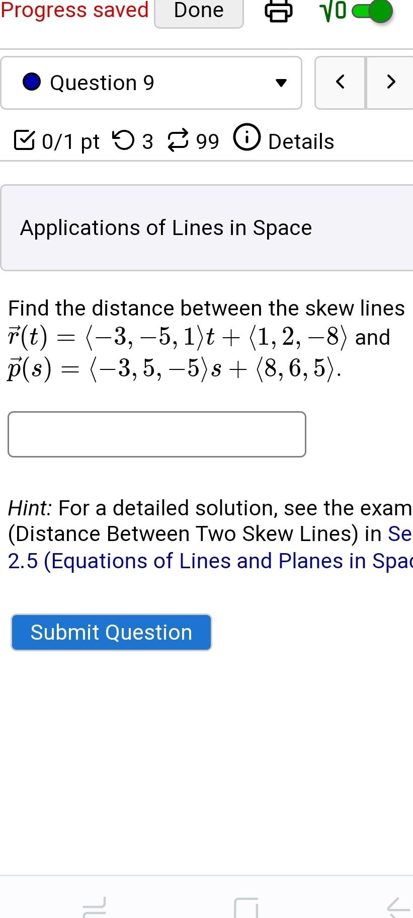 Solved Applications of Lines in Space Find the distance | Chegg.com