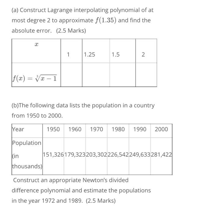 Solved (a) Construct Lagrange interpolating polynomial of at | Chegg.com