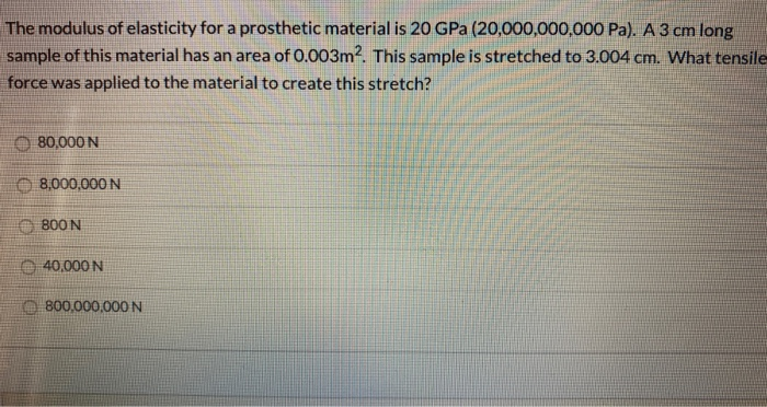 Solved The modulus of elasticity for a prosthetic material | Chegg.com