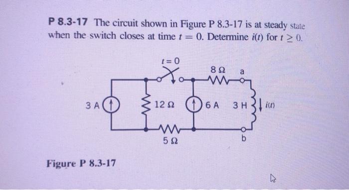 Solved P 8.3-17 The circuit shown in Figure P 8.3-17 is at | Chegg.com