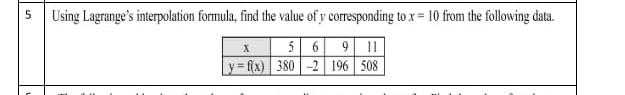Solved Using Lagrange's interpolation formula, find the | Chegg.com