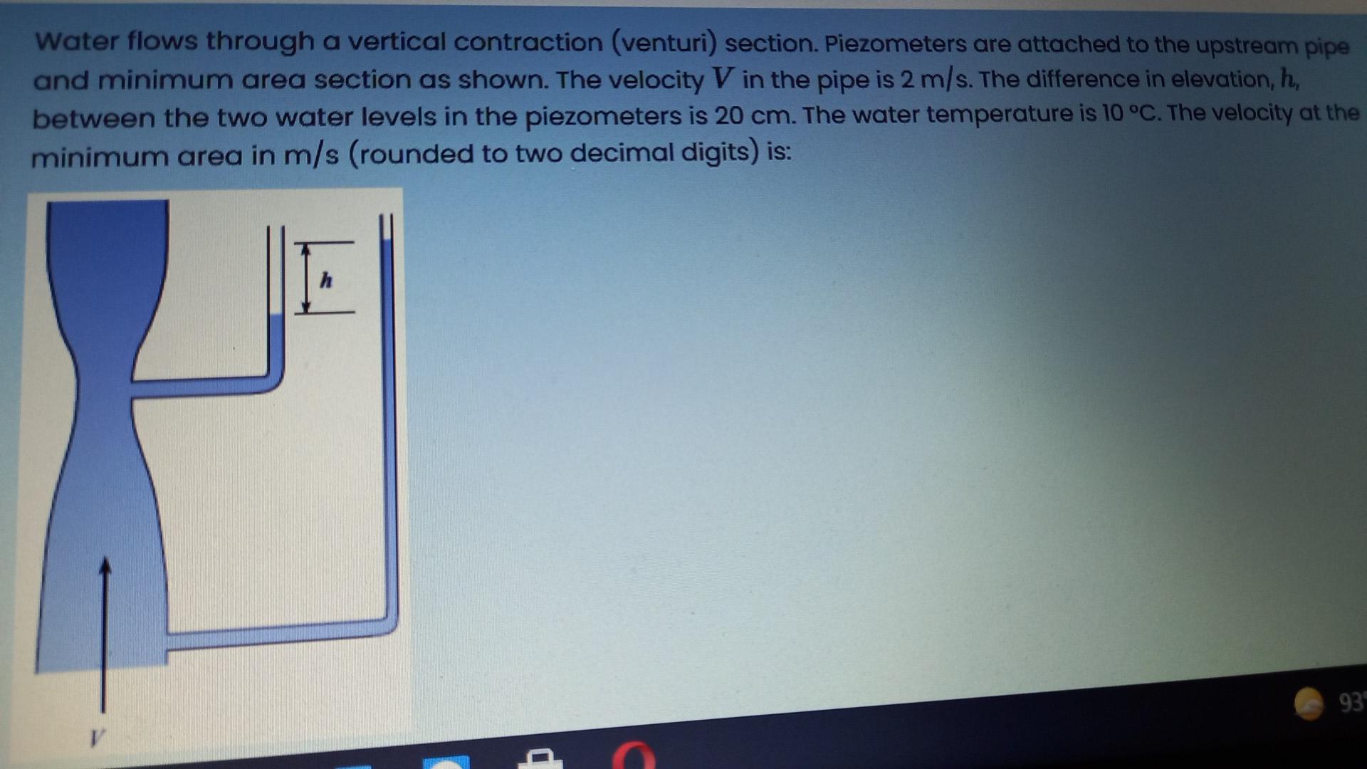 Solved Water flows through a vertical contraction (venturi) | Chegg.com