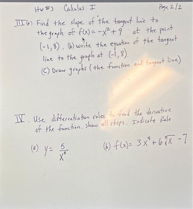 Solved HW #3 Calculus I MATH 201 I. Evaluate the following | Chegg.com