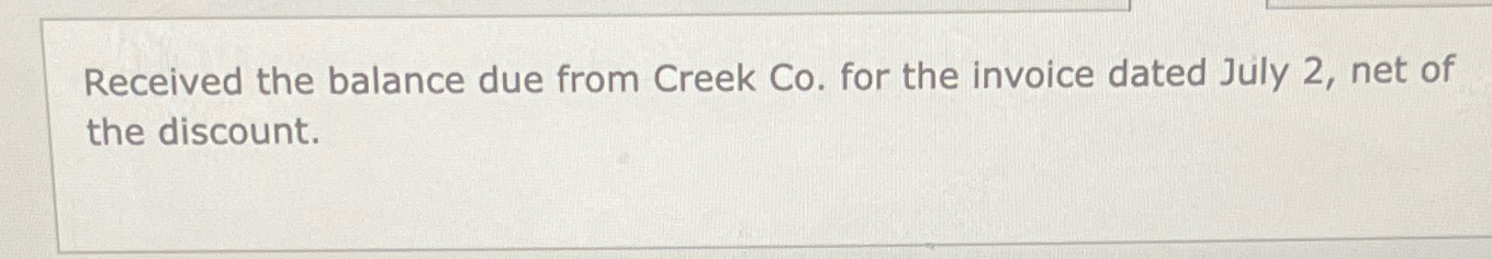 Received the balance due from Creek Co. ﻿for the | Chegg.com