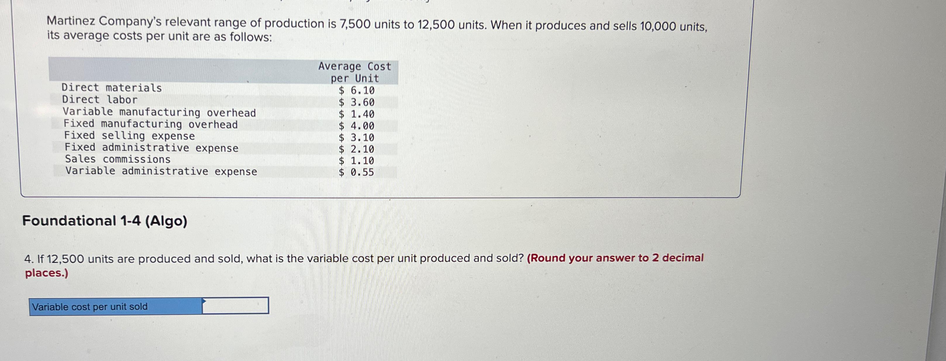 Solved Martinez Company's relevant range of production is | Chegg.com