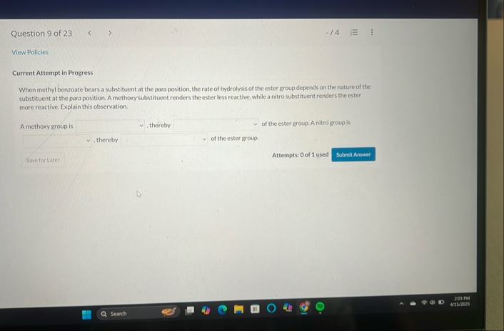 Solved Question 9 ﻿of 23-14View PoliciesCurrent Attempt in | Chegg.com