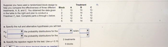 Solved Treatment Suppose you have used a randomized block | Chegg.com