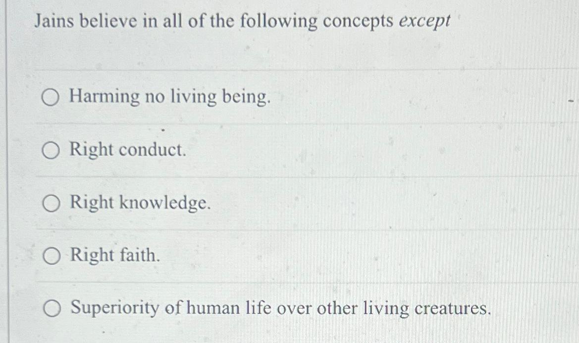 Solved Jains believe in all of the following concepts | Chegg.com