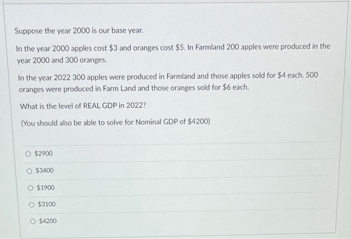 Solved Suppose the year 2000 is our base year. In the year | Chegg.com