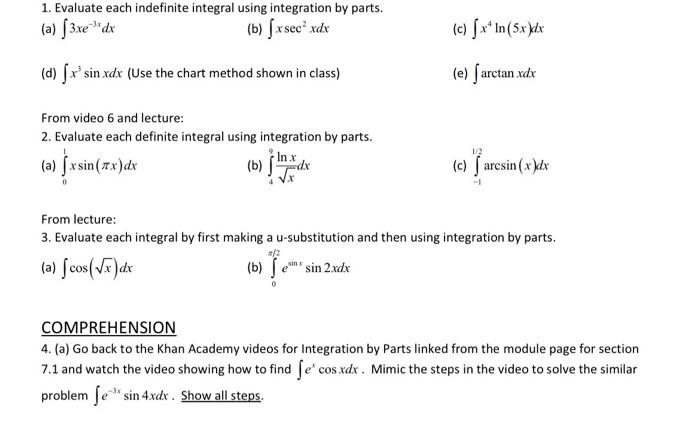 Solved 1. Evaluate each indefinite integral using | Chegg.com