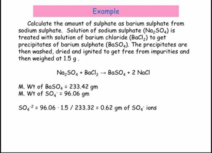 Solved Example Calculate the amount of sulphate as barium | Chegg.com