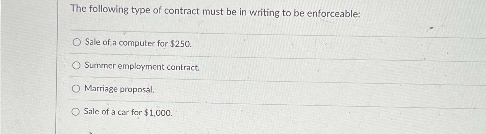 Solved The following type of contract must be in writing to | Chegg.com