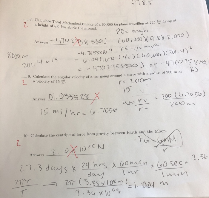 Solved 478.5 __. 8. Calculate Total Mechanical Energy of a 7 | Chegg.com