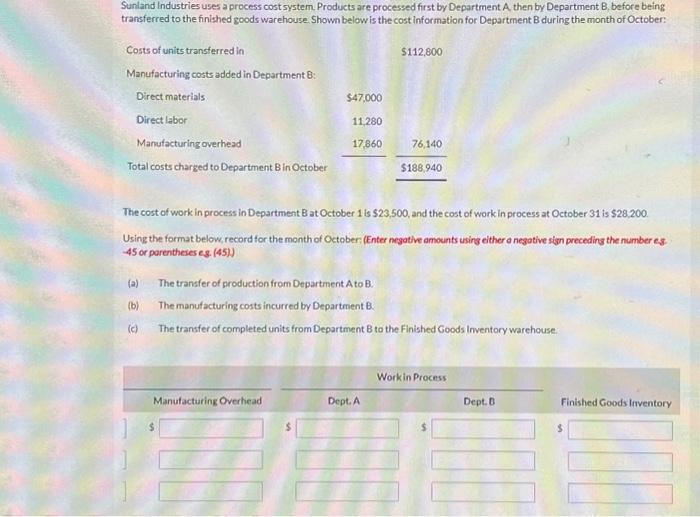 Solved Sunland Industries uses a process cost system. | Chegg.com