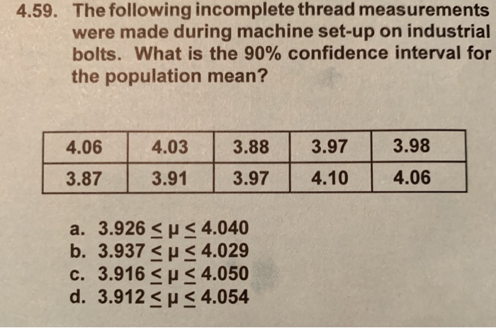 Solved 4.59. The following incomplete thread measurements | Chegg.com
