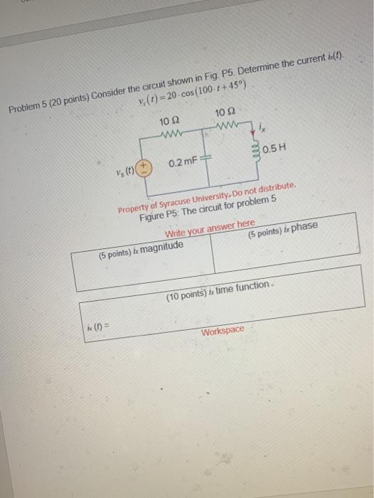 Solved 10 22 Problem 5 (20 points) Consider the circuit | Chegg.com