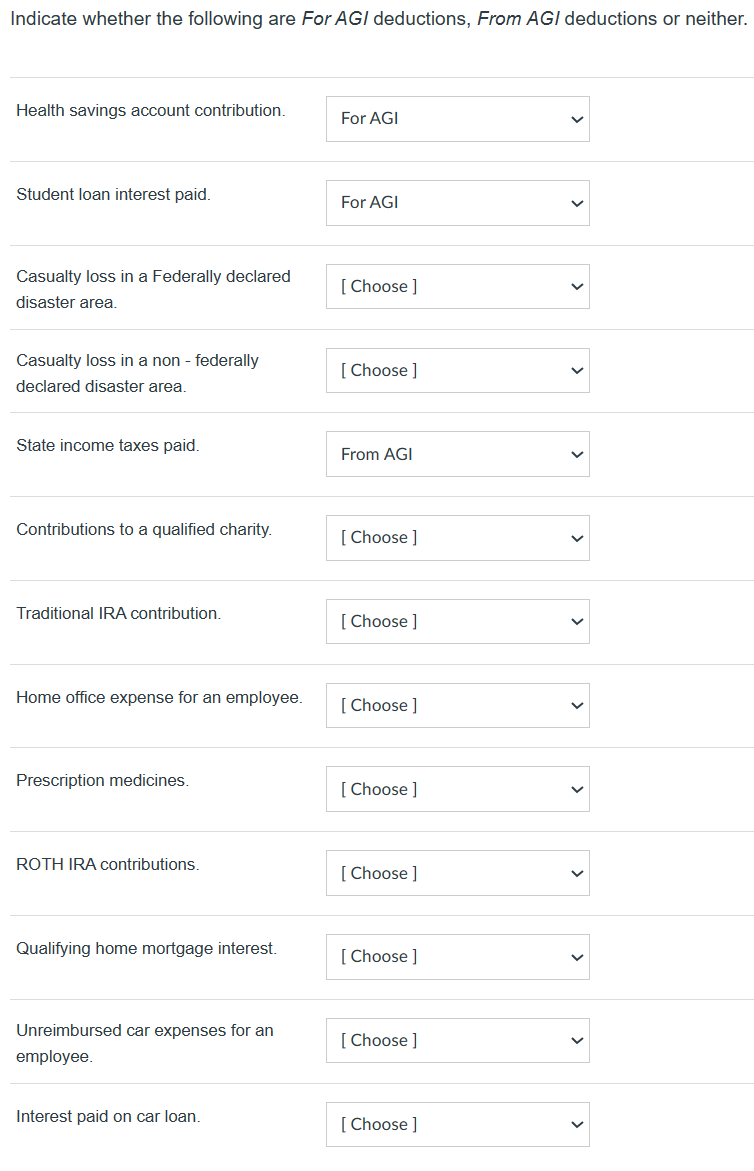Solved Indicate whether the following are For AGI | Chegg.com